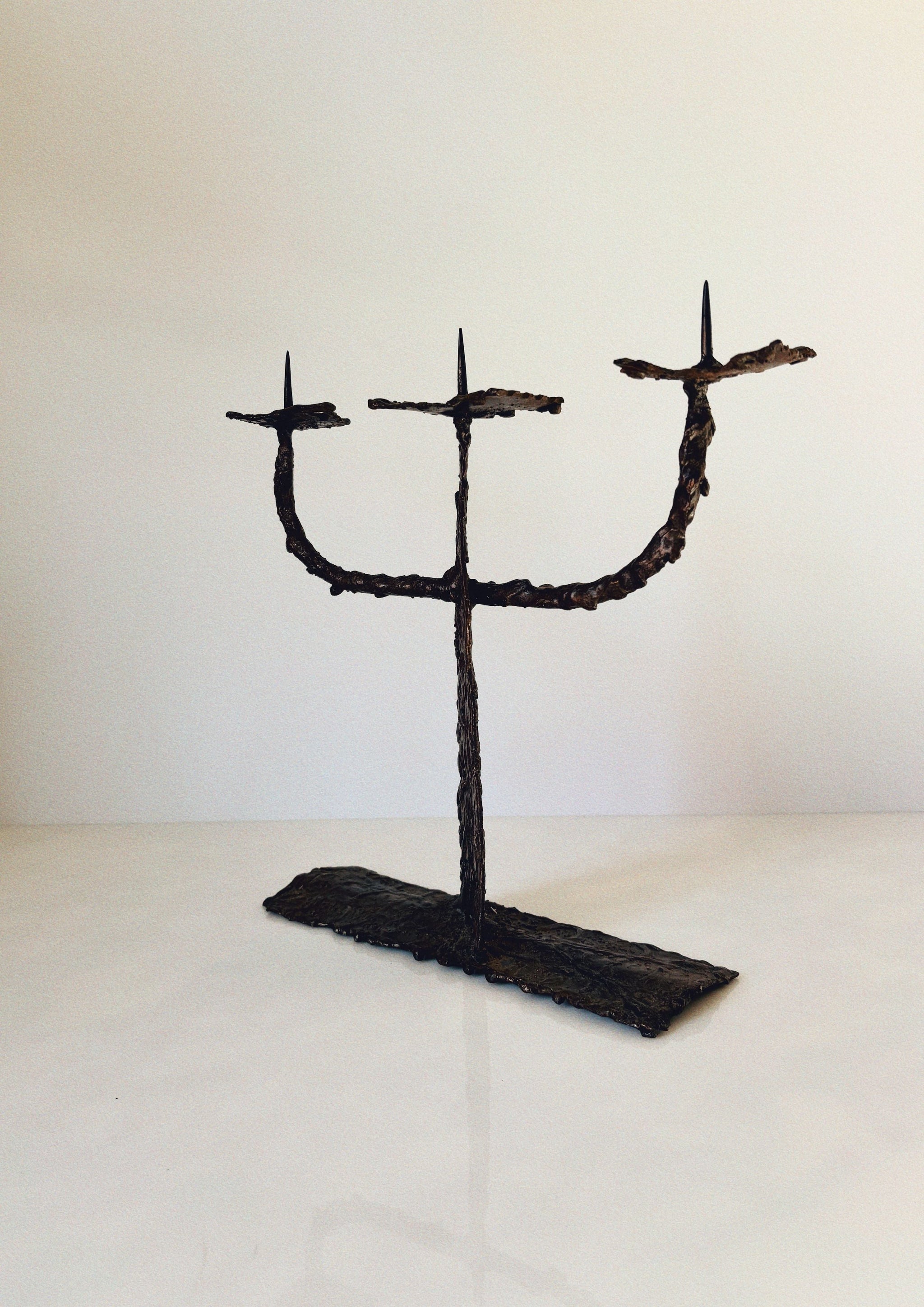 Metal 3 Arm Brutalist Candelabra, Poland by Huert | The Oblist