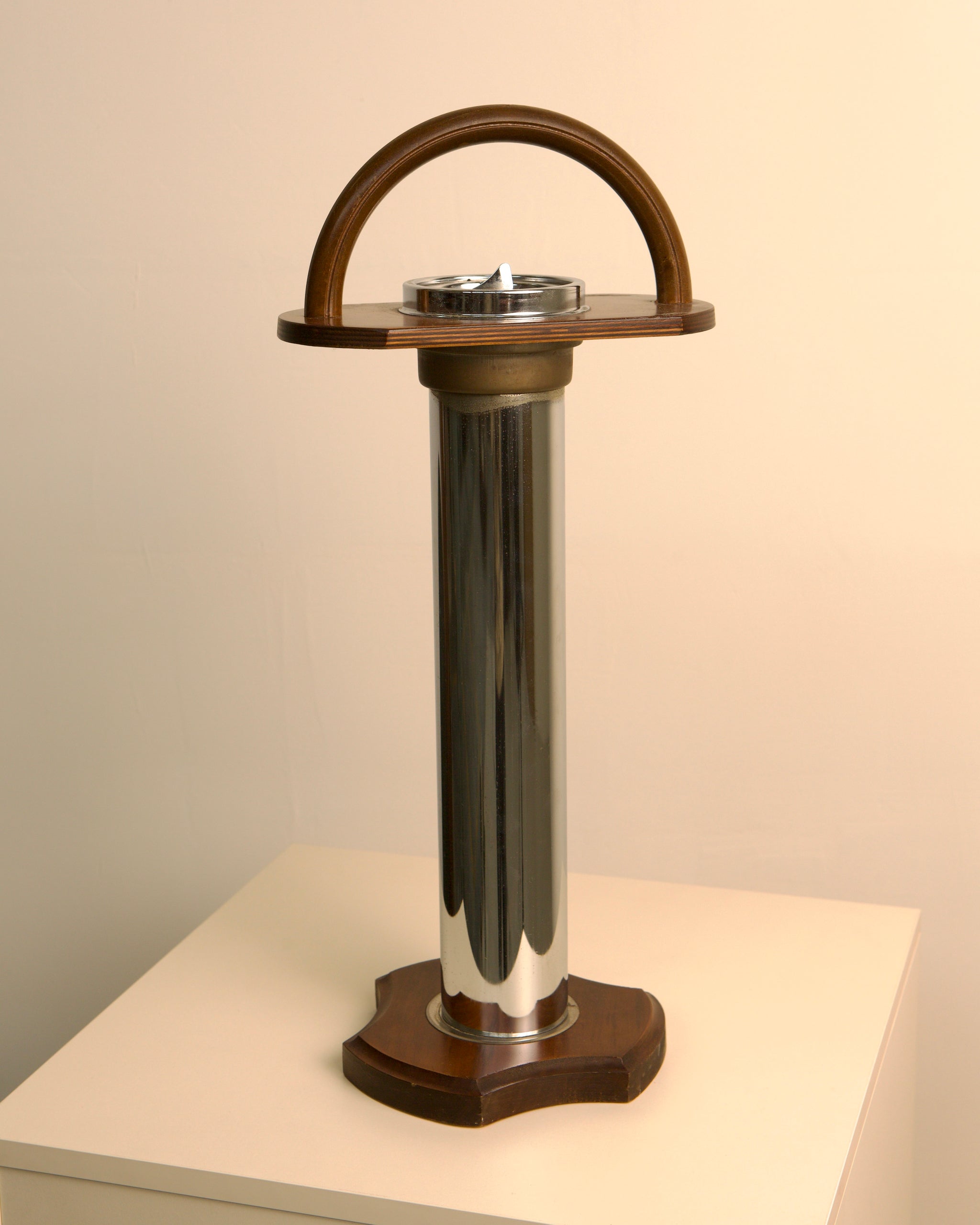 Ashtray Italian ashtray on stand in chromed metal and wood f