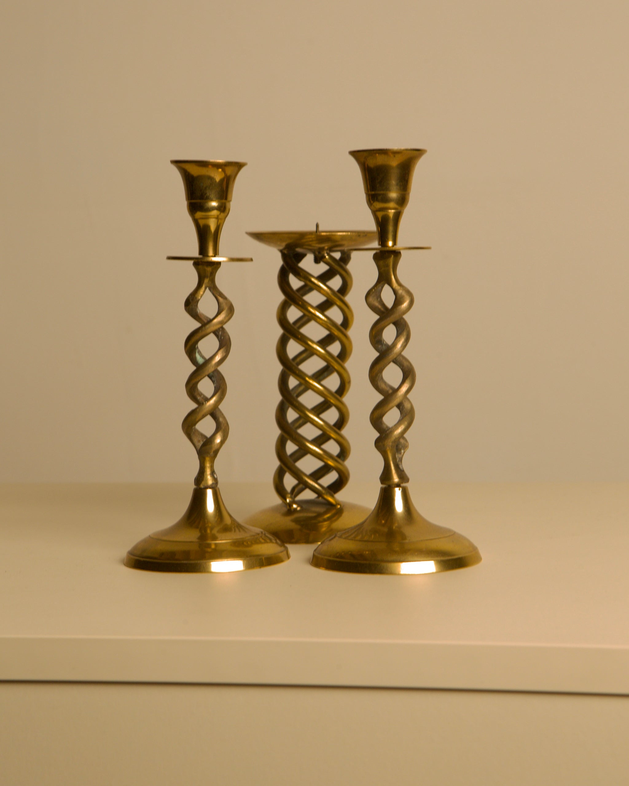 Candle Holders Set of 3 Italian 60's Gold Metal Candlesticks